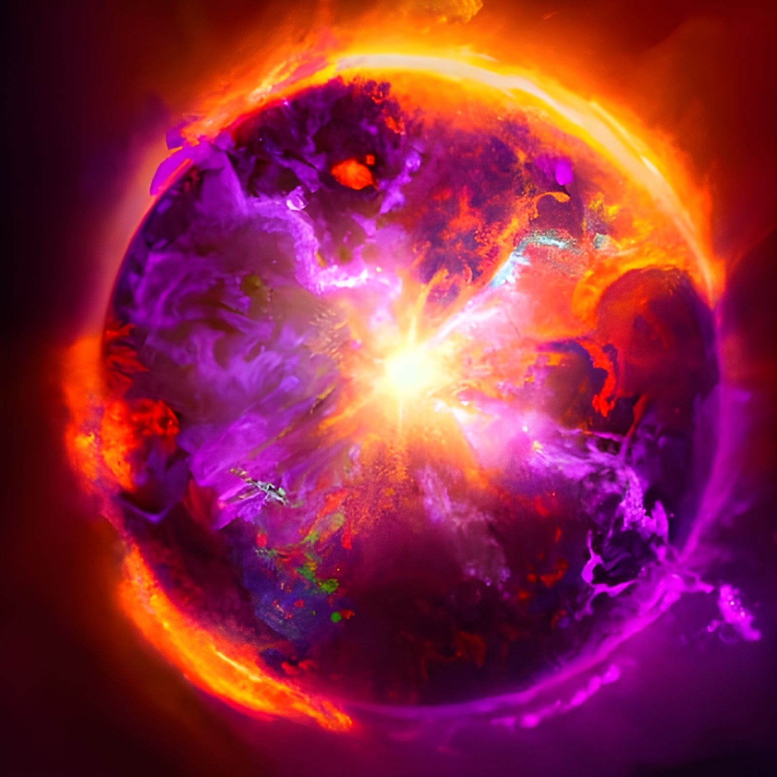 the sun explodes with purple flames from 5 astronomical units - AI ...