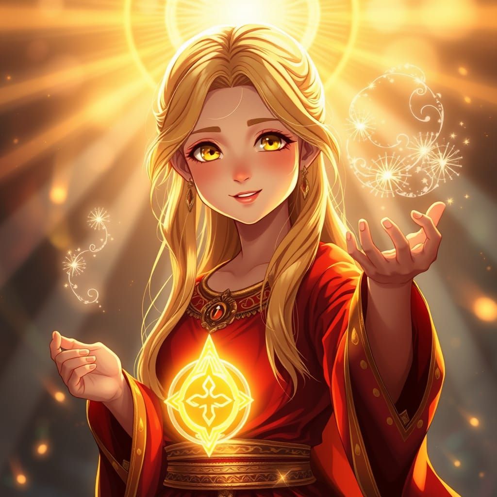 Serene Priestess of Light in Vibrant Anime-Inspire... - AI Art