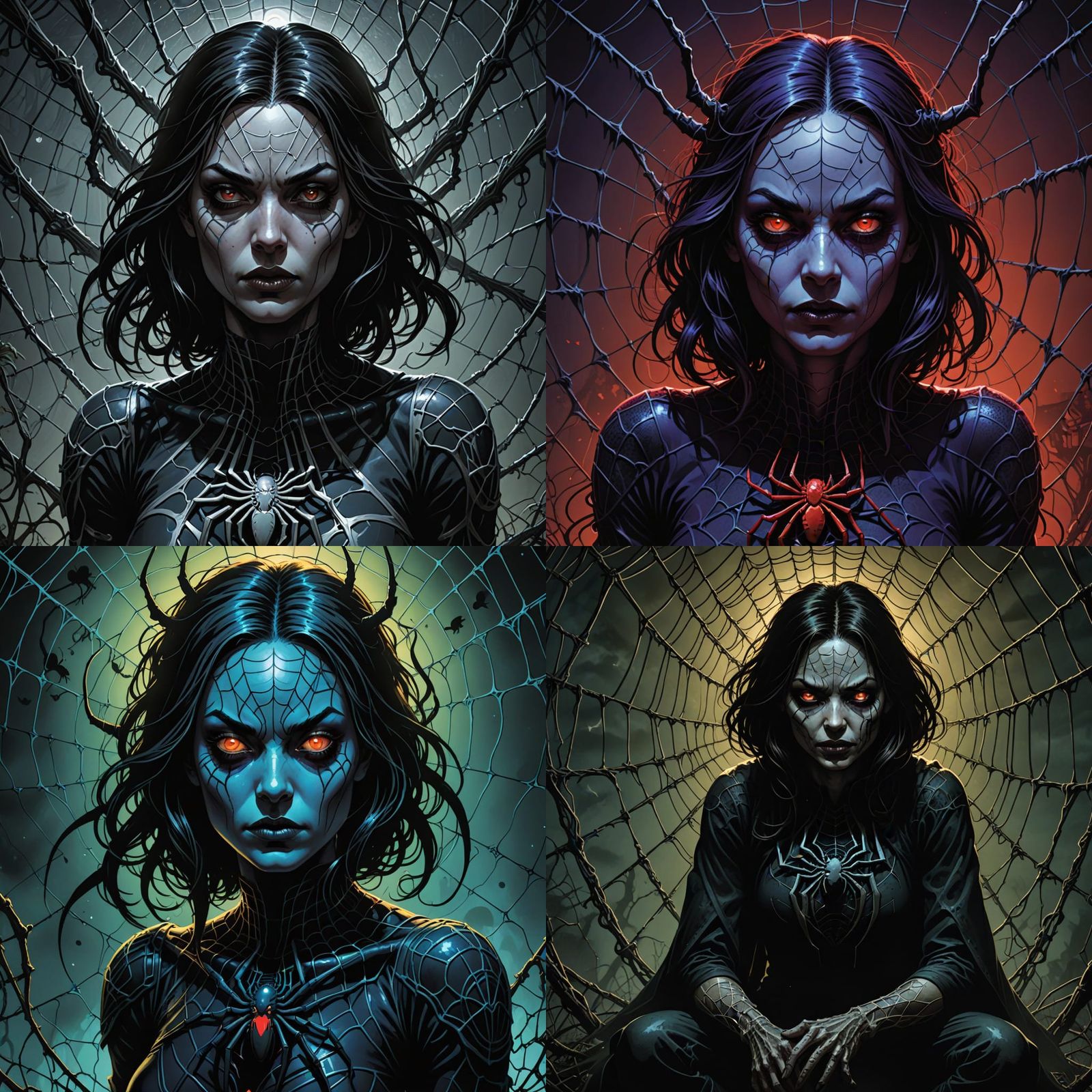 Girl in Silk, Entwined with Dark Web - AI Art