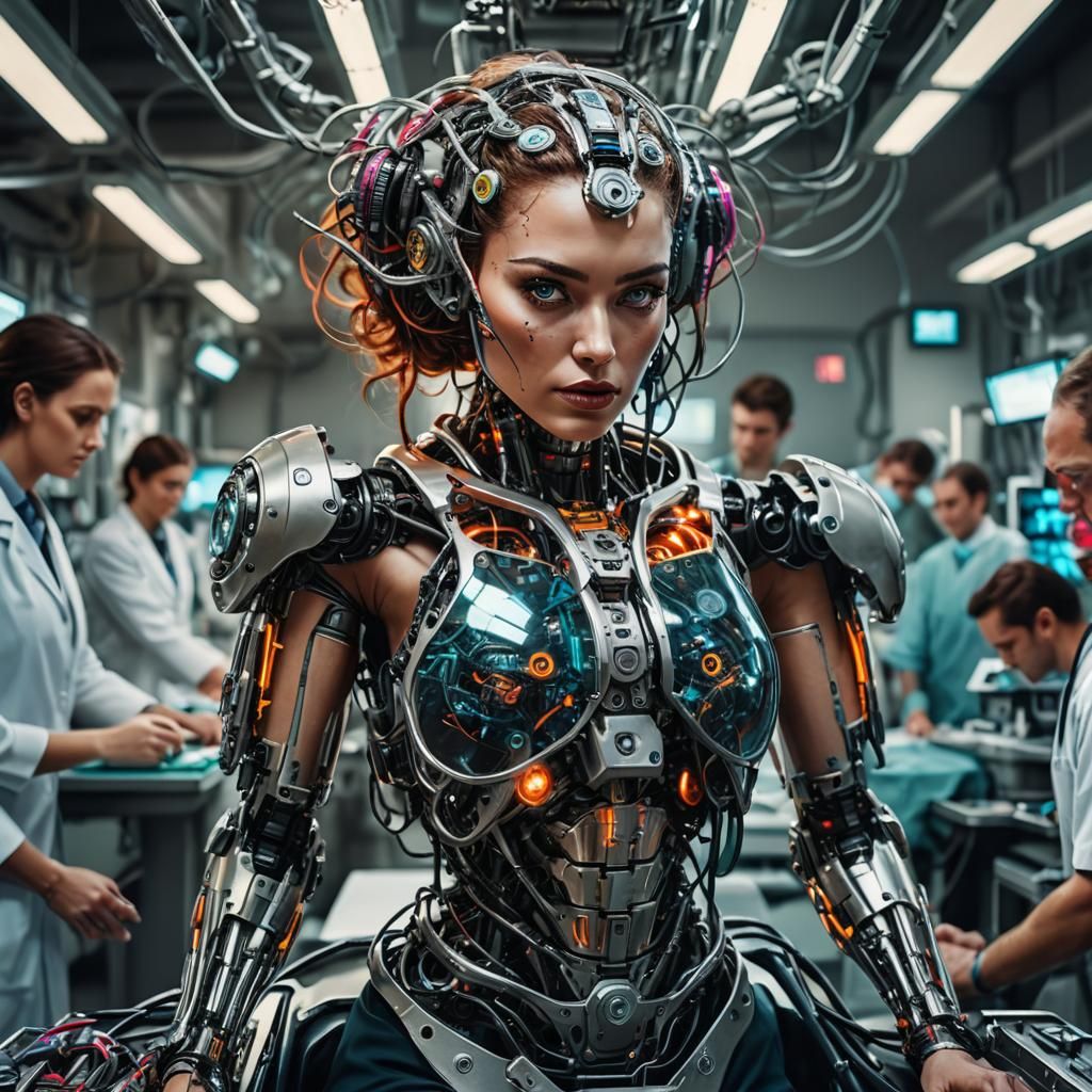 Cyborg being fixed - AI Generated Artwork - NightCafe Creator