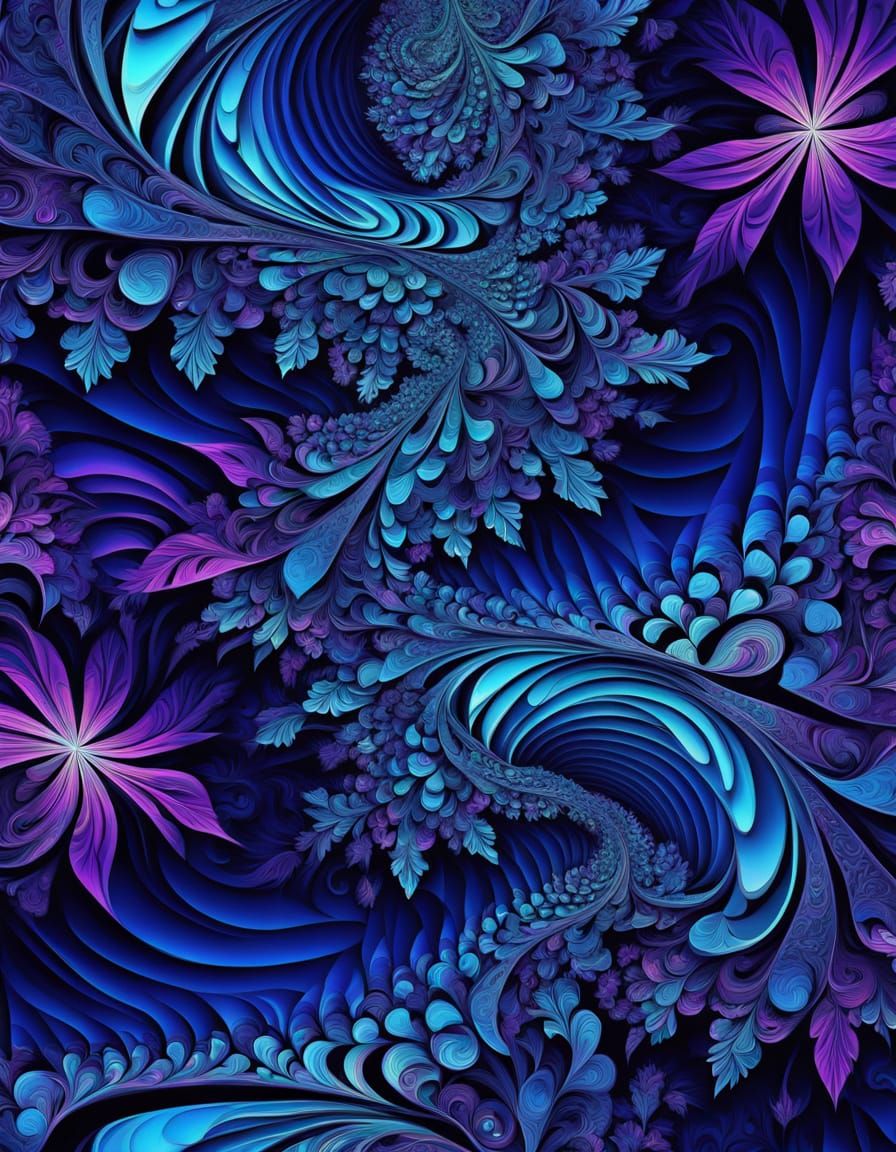 Intricate Cobalt Blue Fractal Pattern in Vibrant V... - AI Art