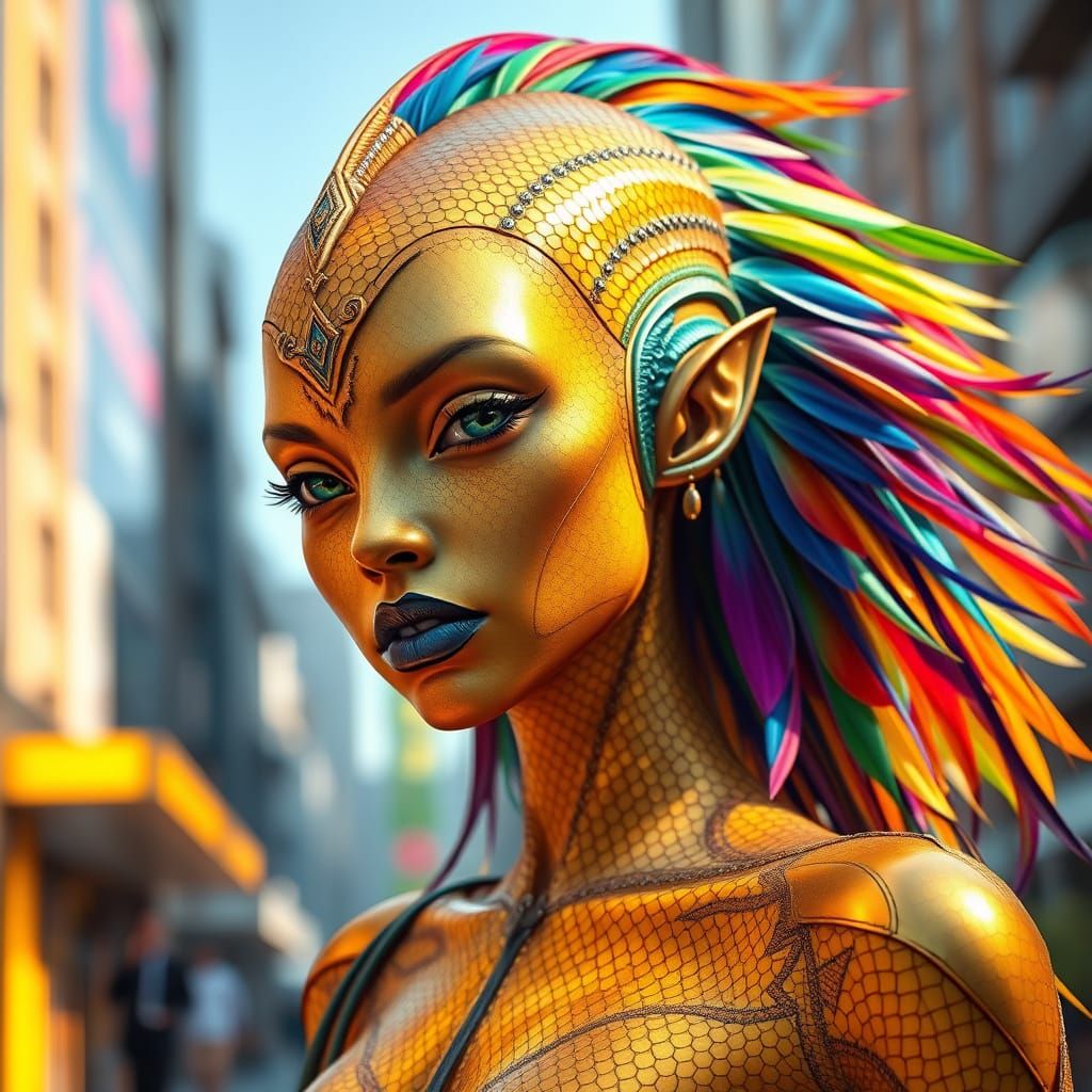 Stunning Alien Goddess in Tesla-Punk City - AI Art