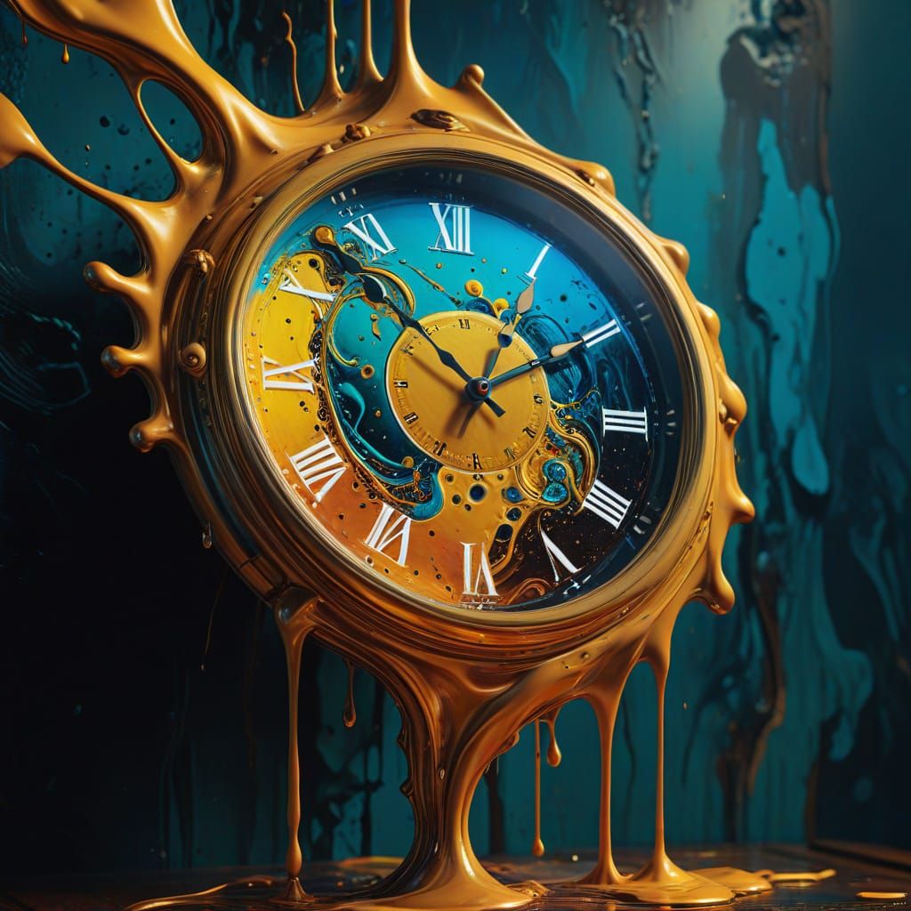 Acid wash - Surreal Dreamtime Clock Melts in Vibrant, Neon H...