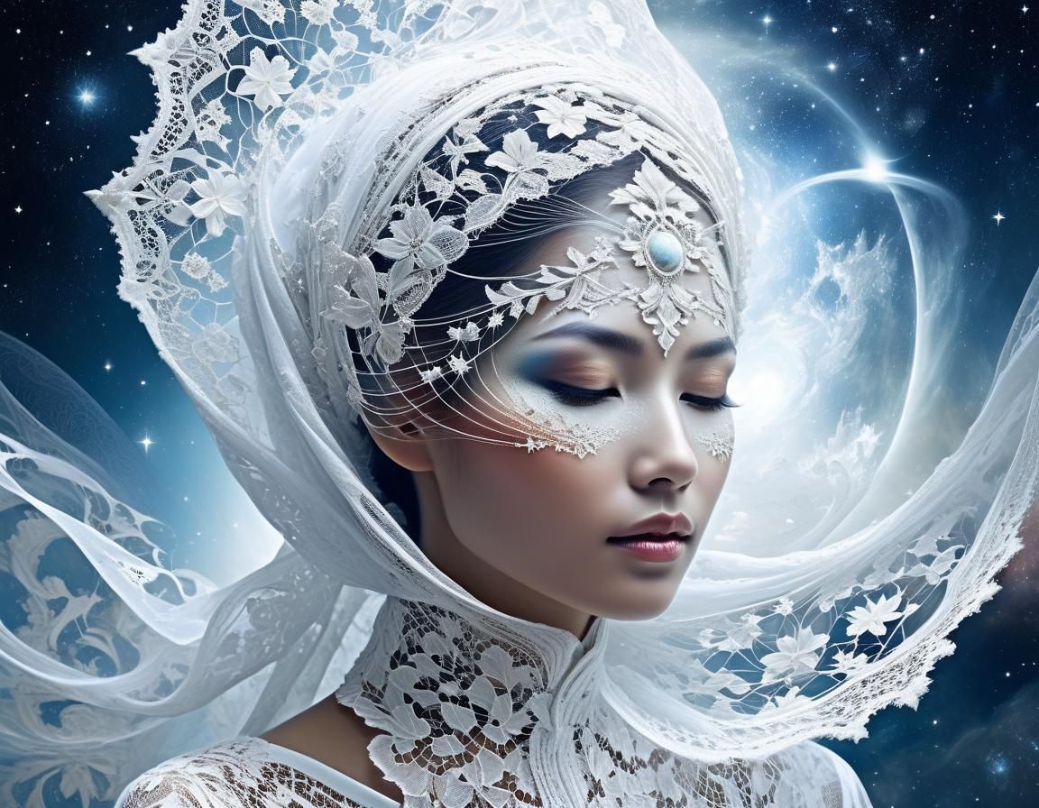 Cosmic woman in white lace veils - AI Generated Artwork - NightCafe Creator