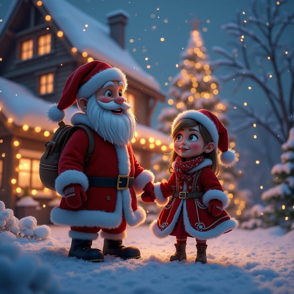 Fantasy Santa Claus Scene in a Magical Snowy Wonde... - AI Art
