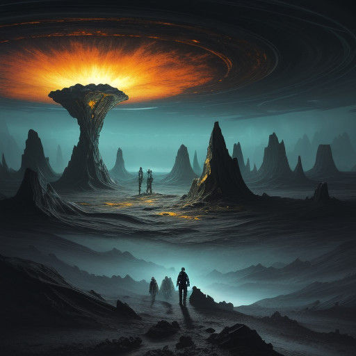 Cosmic Refugees in an Alien Wasteland - AI Art