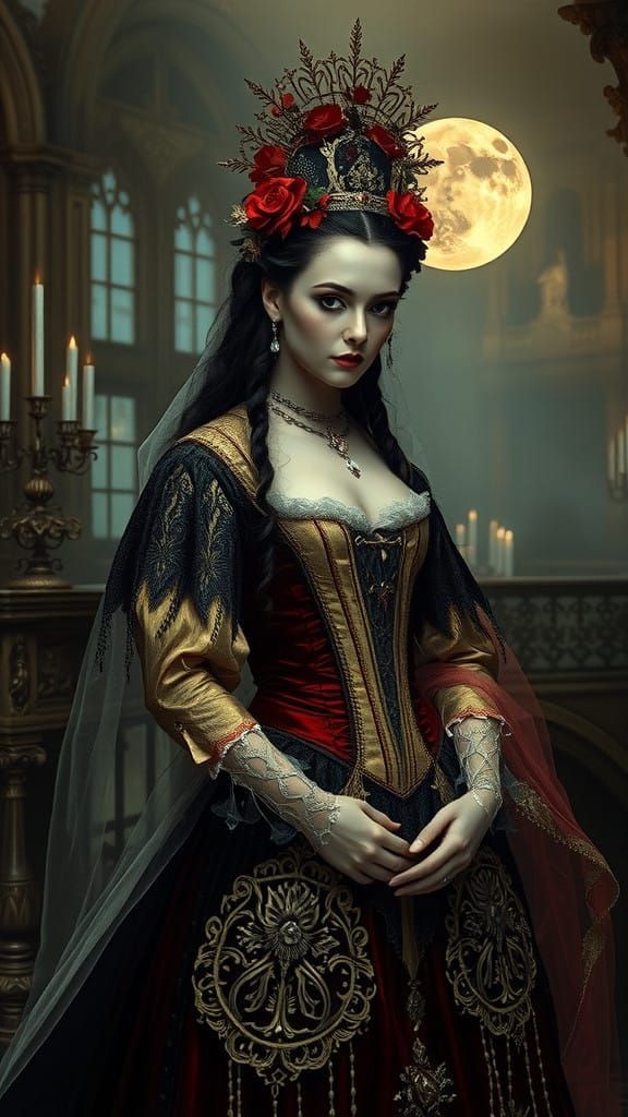 Gothic Vampire Princess in 1700s French Opulence - AI Art