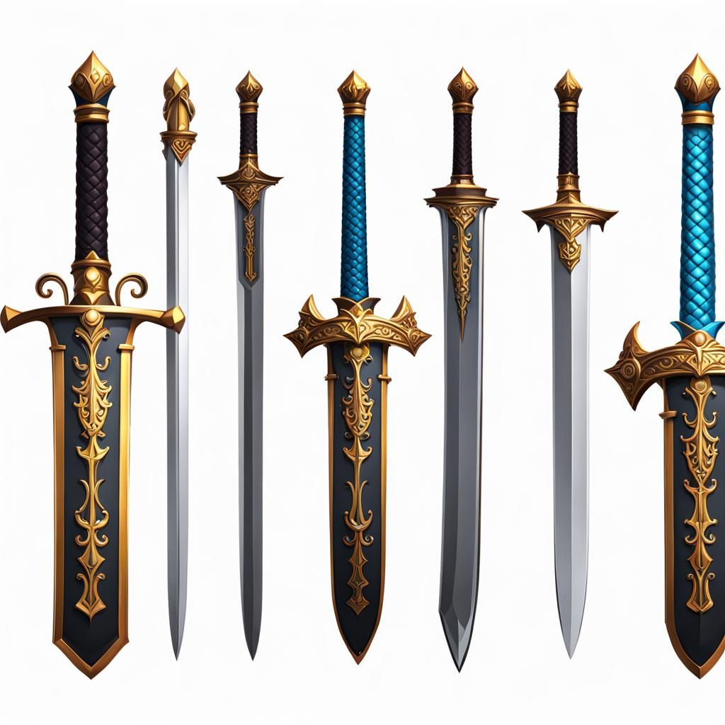 Stylized sword, 2D for UV texture 3D, white background, Middle of the ...