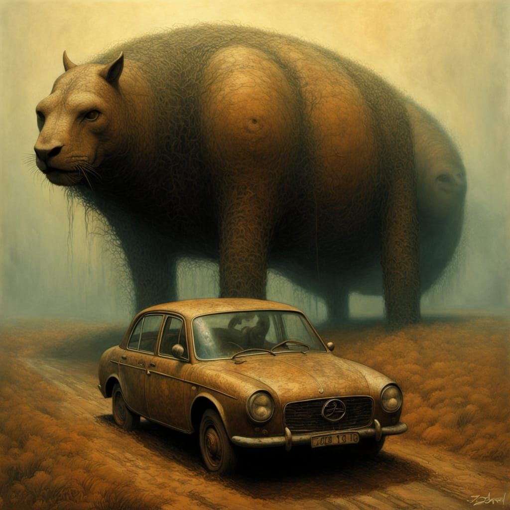 Disturbing Surrealist Painting of Mother Car - AI Art
