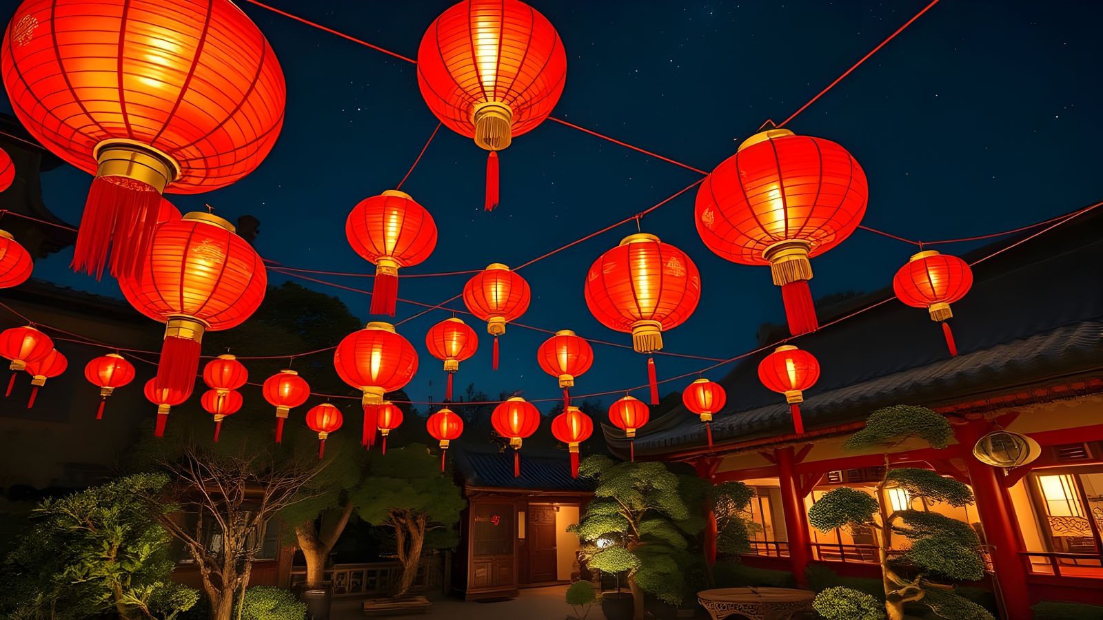 chinese garden at night - Luminous Chinese Garden Scene Unde...