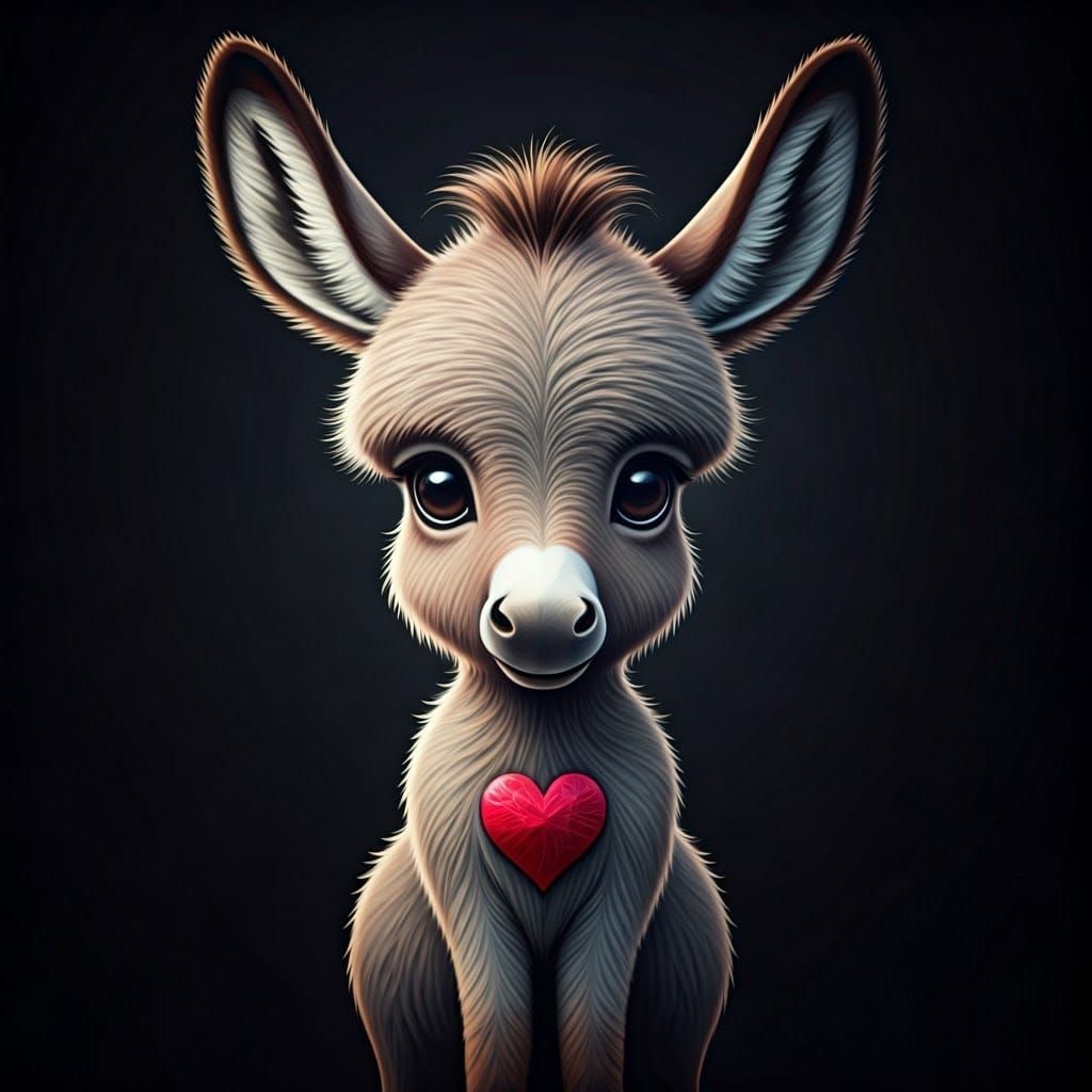Charming Realistic Donkey with Vibrant Heart in Wh... - AI Art
