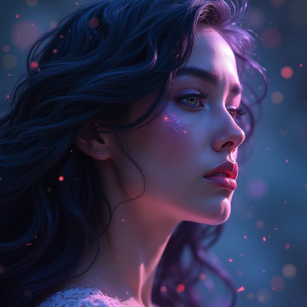 beautiful raven haired woman portrait cosmic (Challenge)