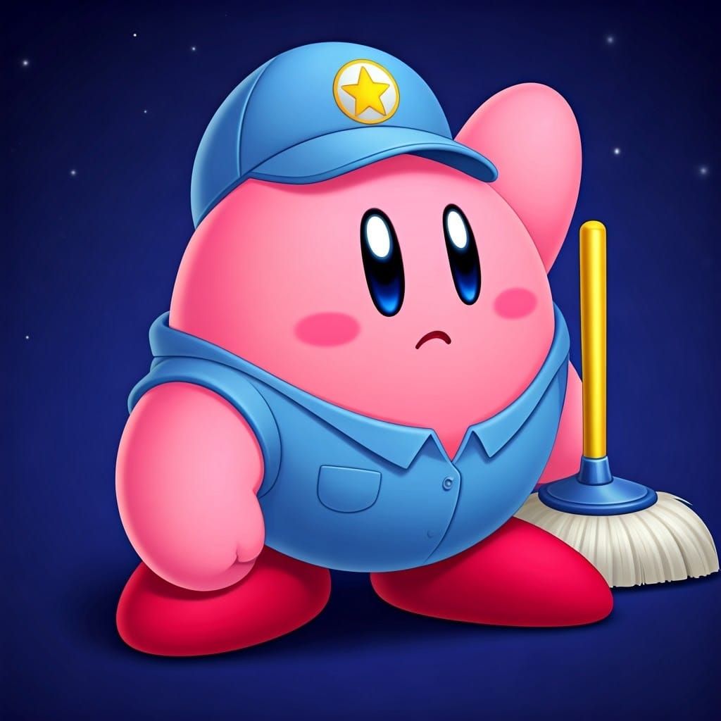 Kirby working as a janitor - Kirby working as a janitor