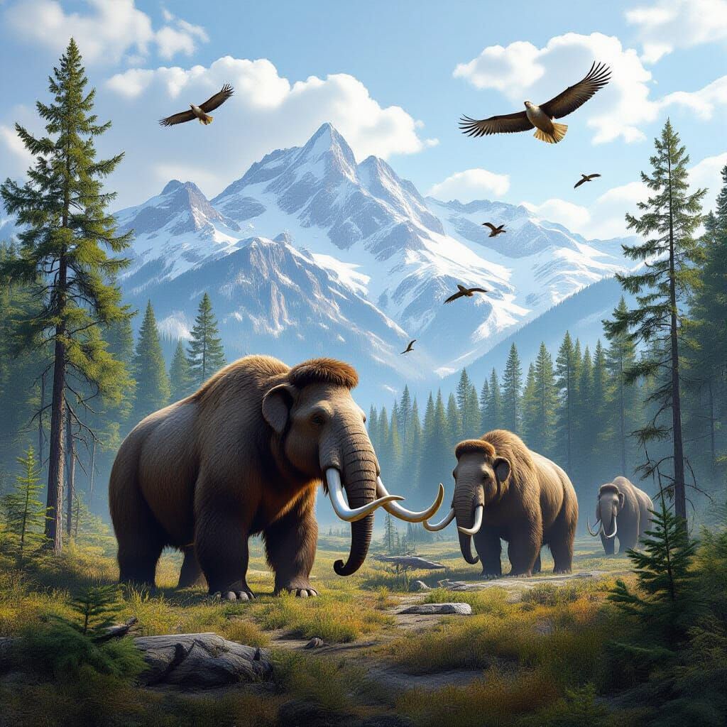 Pleistocene Mastodons - Mastodons Roam Pleistocene Pine Fore...