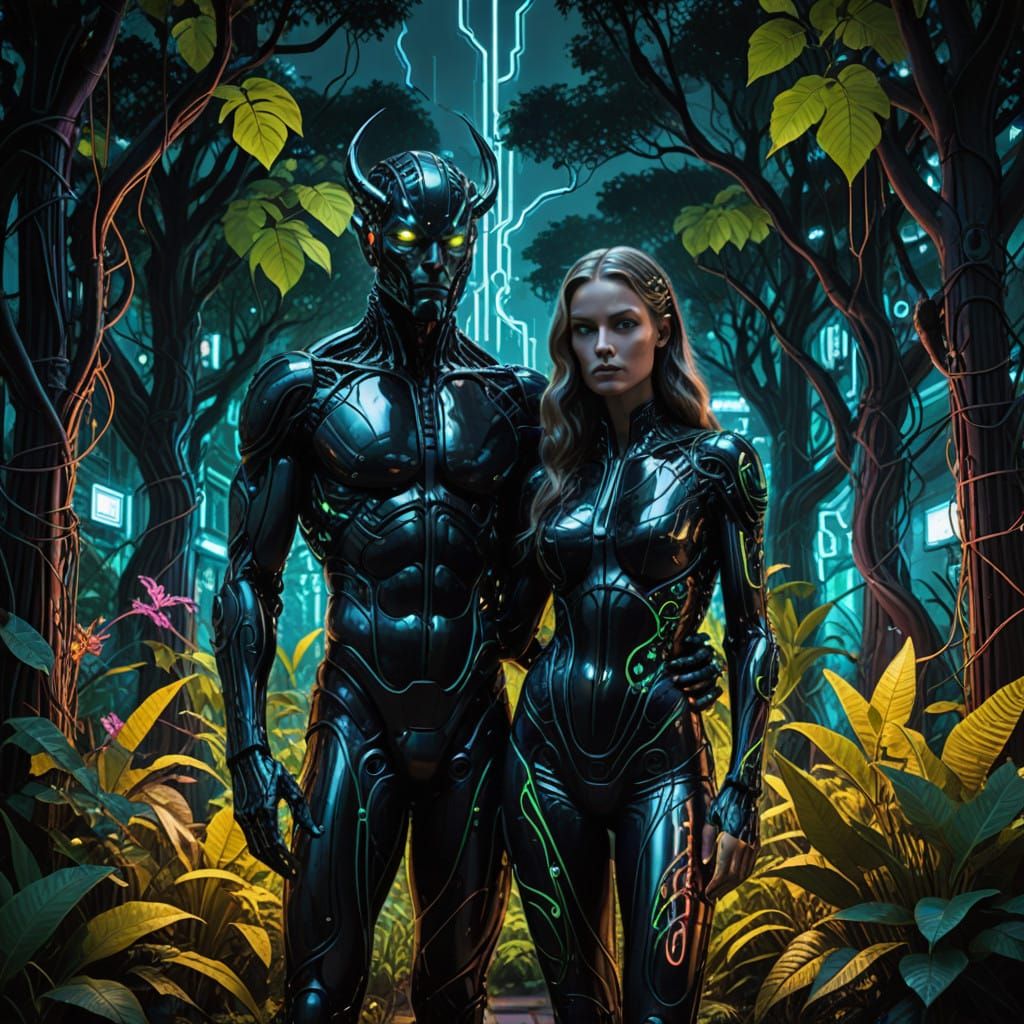 Futuristic adam and eve - Cyberpunk Eden's Biomechanical Hos...