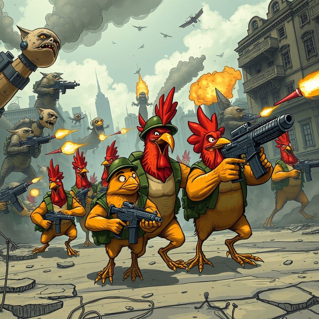 Heroic Chickens - Fowl Warriors March into Battle