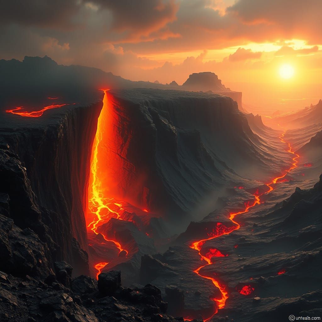 Fantasy World Burning Scar in Volcanic Expanse - AI Art