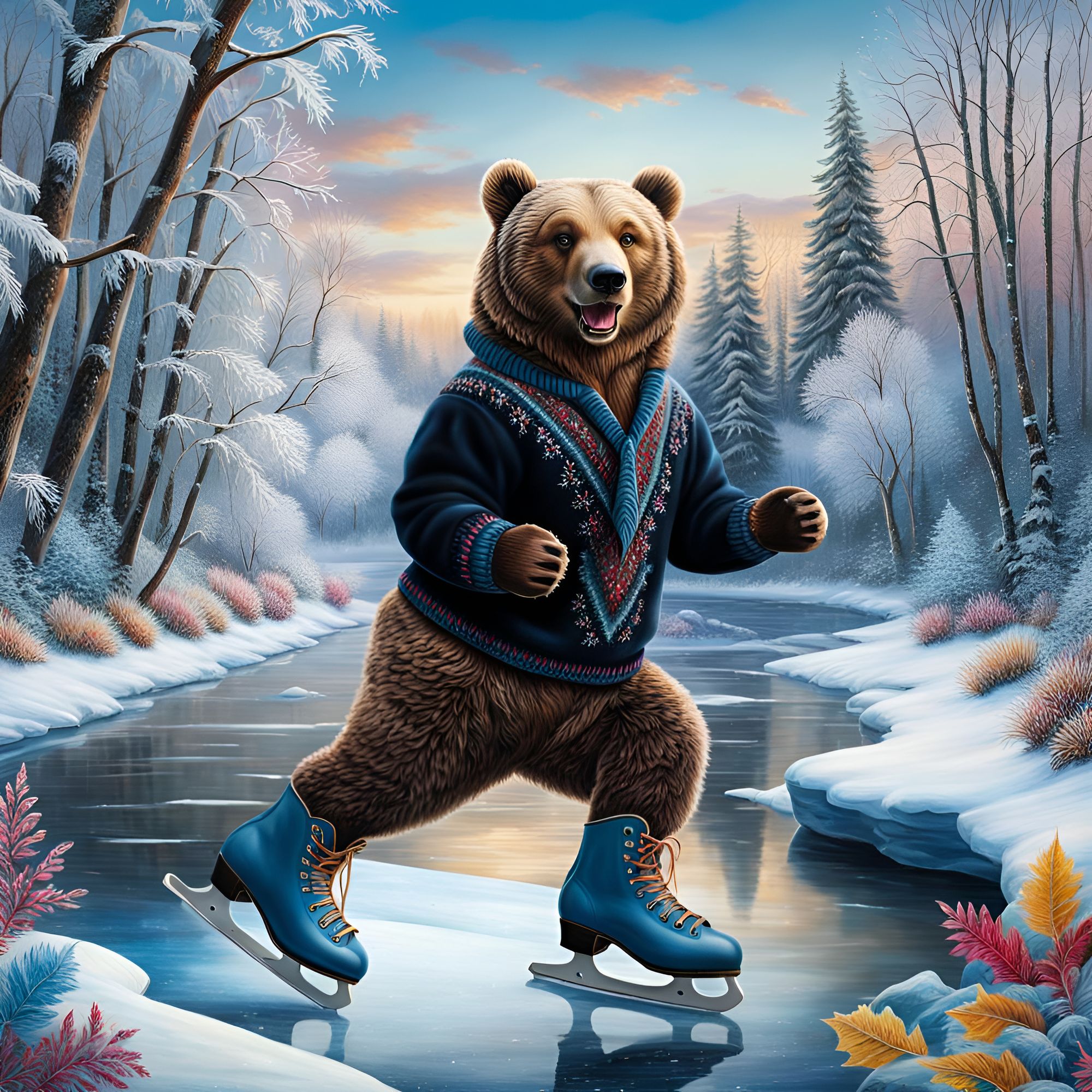 Ice Skating Will Make You Strong Like Bear : r/nightcafe
