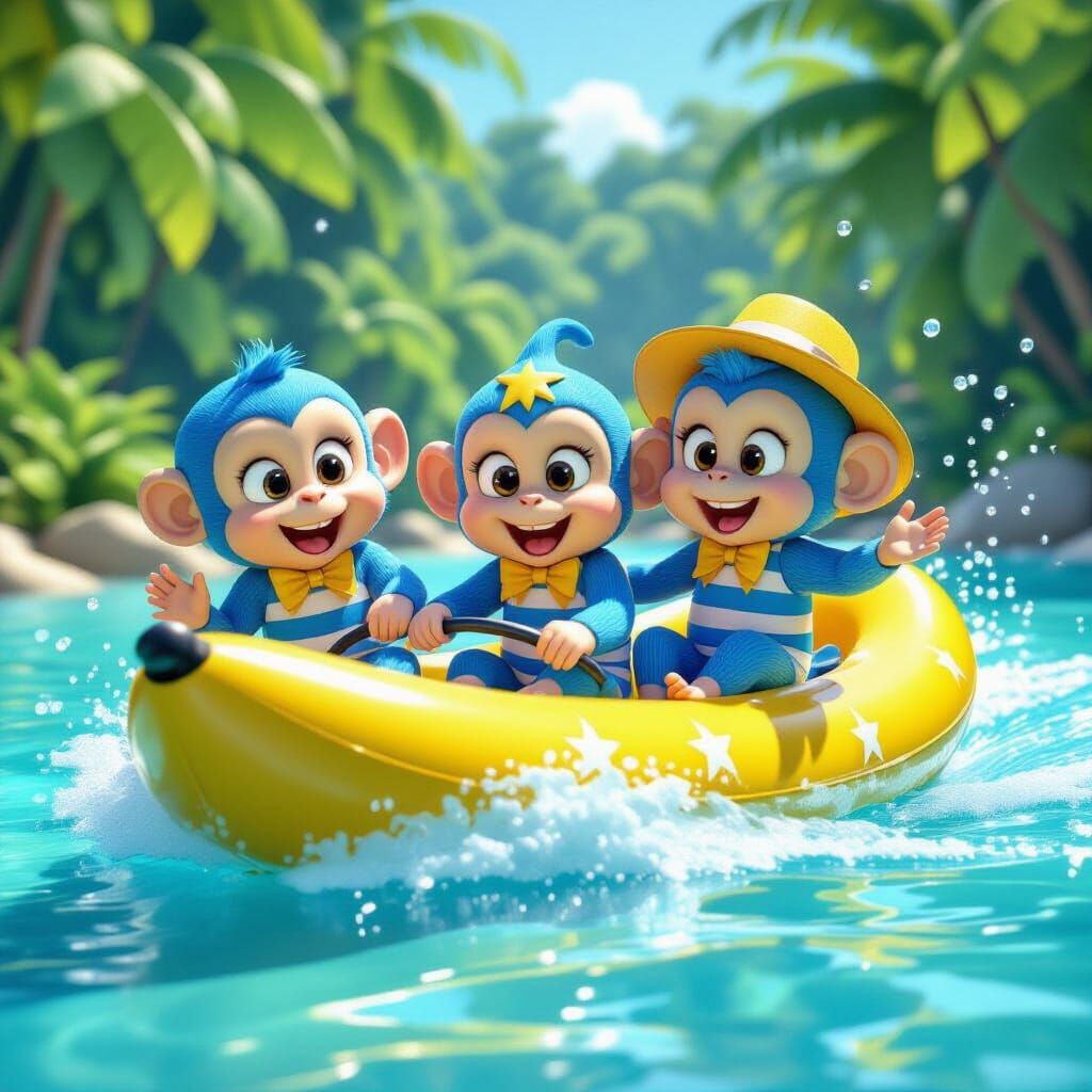 monkey sailors - Cartoon Monkeys Sailing Banana Boat: 3D Ren...