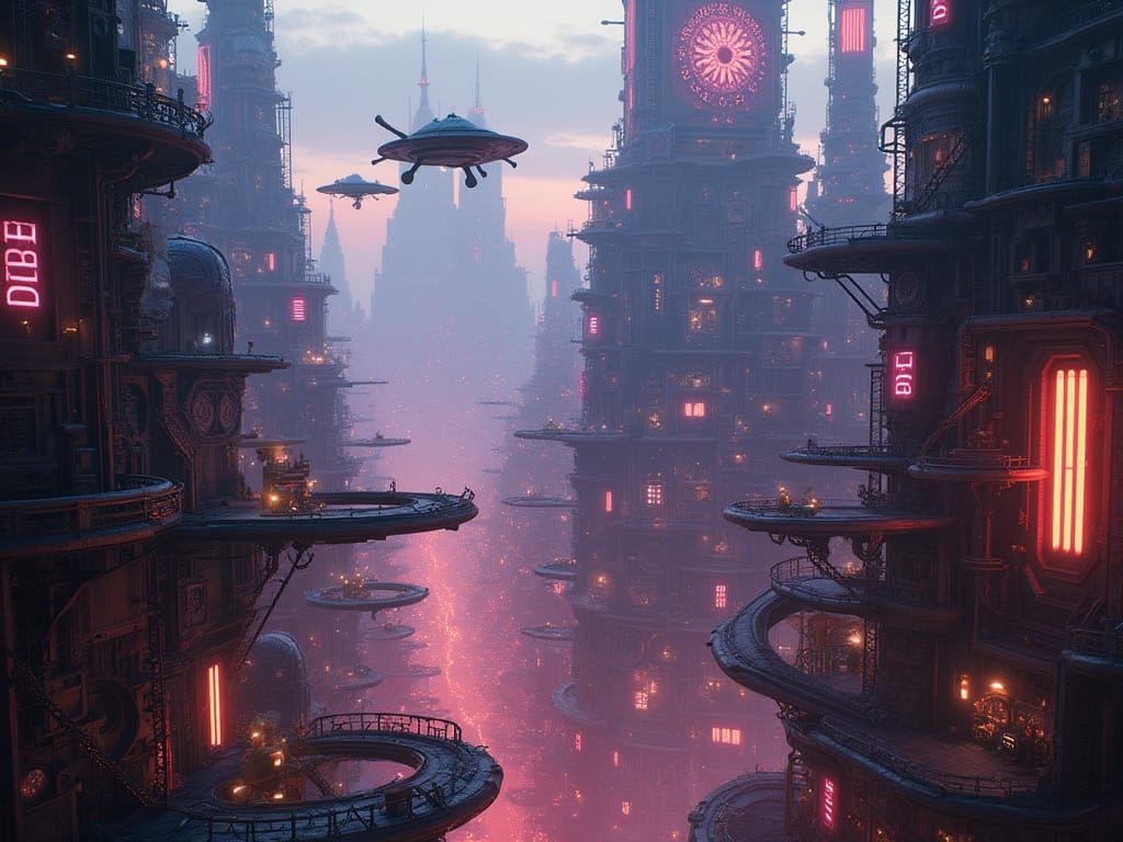 Alien cyber city - Surreal Cyberpunk Cityscape of Alien Arch...