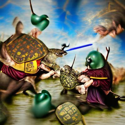 Satanic turtles doing violent battle with Charles the 14th in shining ...