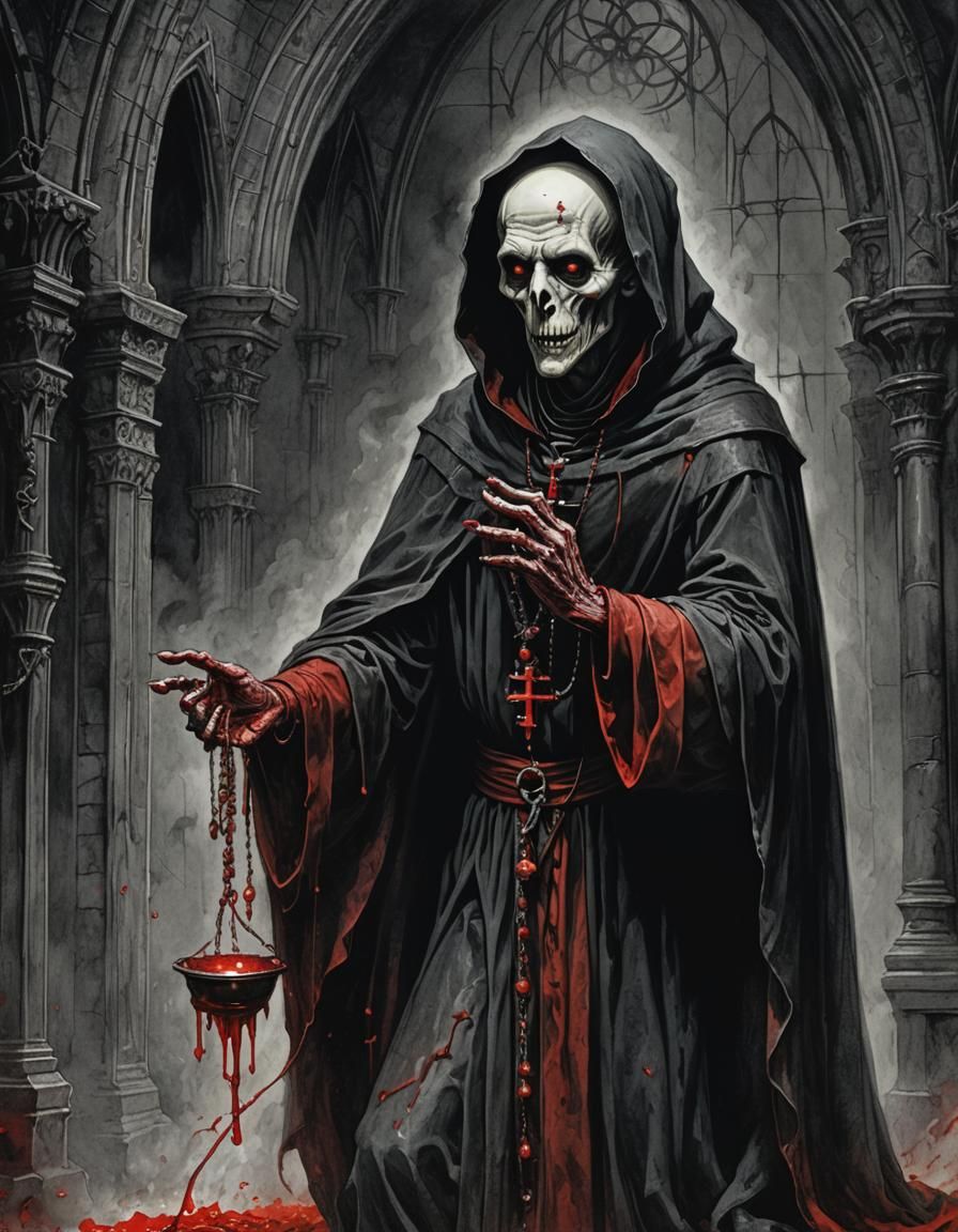 dark gothic ink painting creepy horror evil gothic demonic black and ...