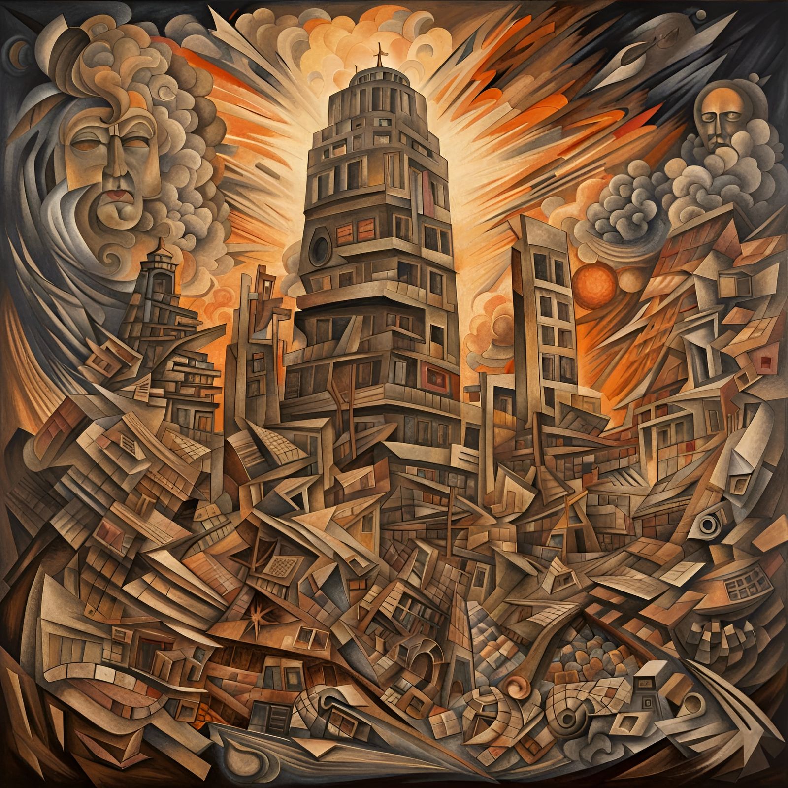 Cubist painting of the apocalypse caused by the nuclear bomb in ...