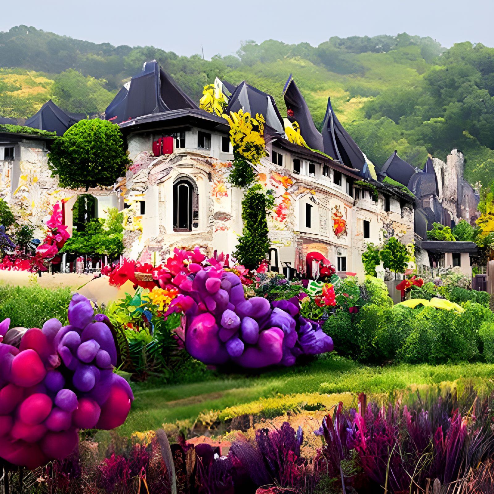 French Château with Magic Vineyard of Giant Grapes - AI Generated ...