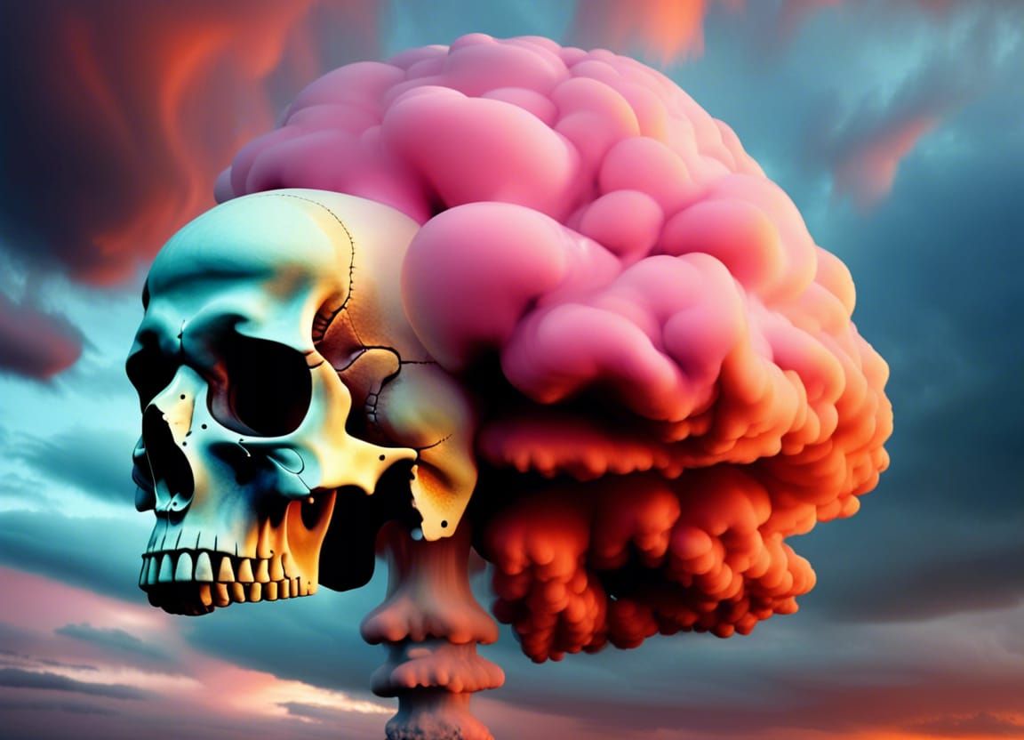 Atomic Mushroom Cloud Morphing Into A Skull - AI Generated Artwork ...
