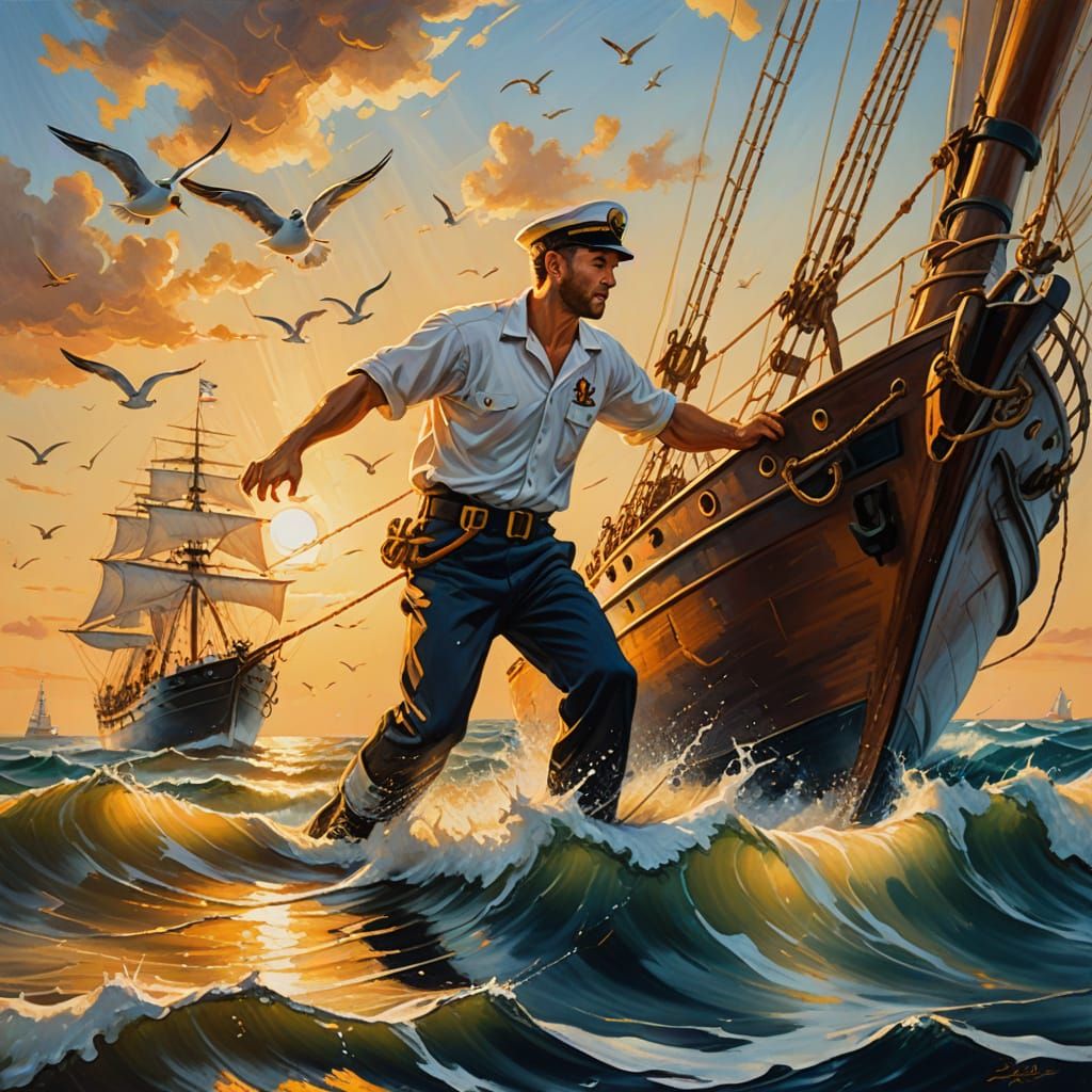 Open Sea is Calling! Anchors Up! - Sailor Hauling Anchors: O...