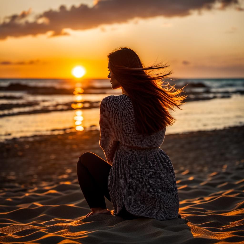 Enjoying a sunset on the beach - AI Generated Artwork - NightCafe Creator