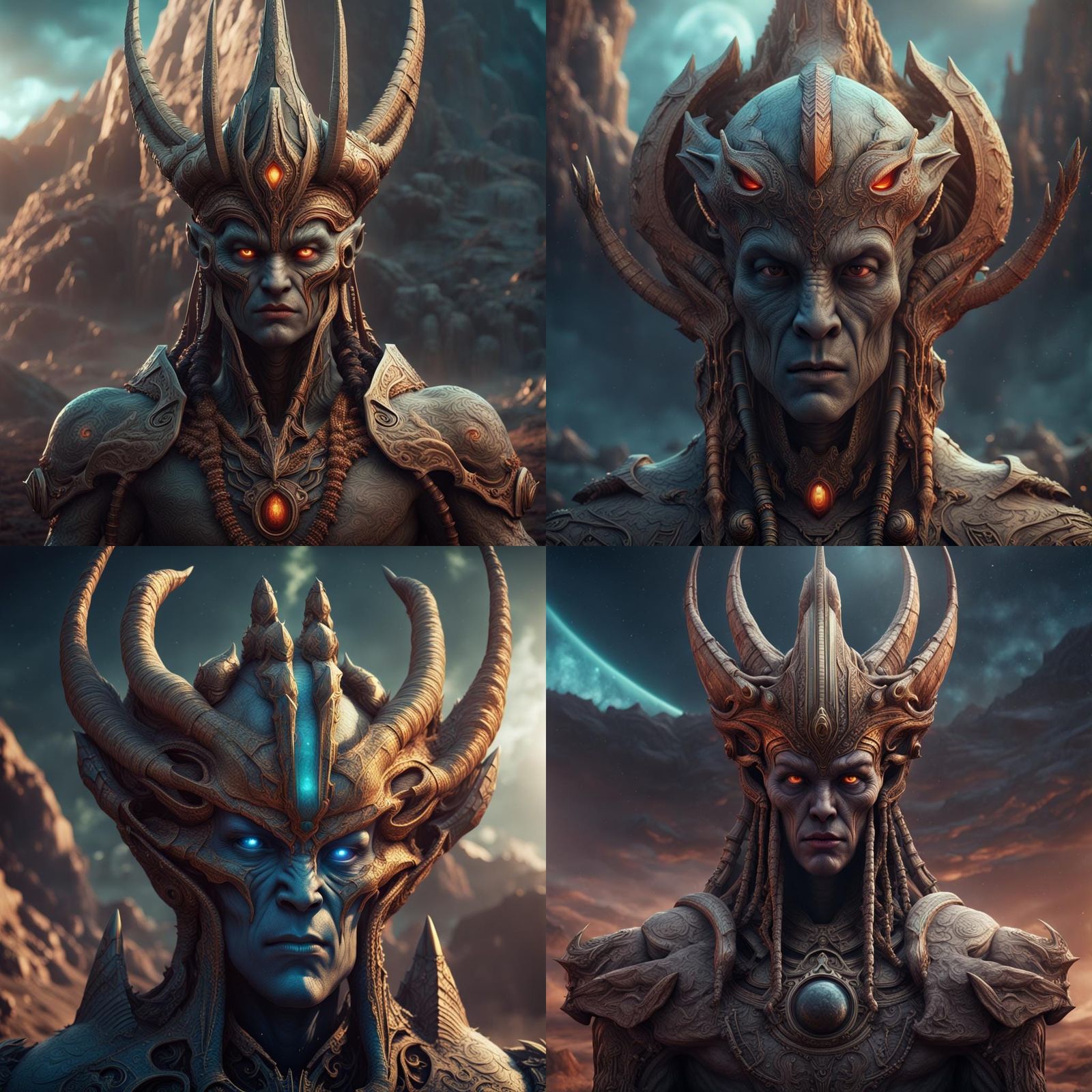 The head of a powerful alien king, king on a foreign planet, centered ...