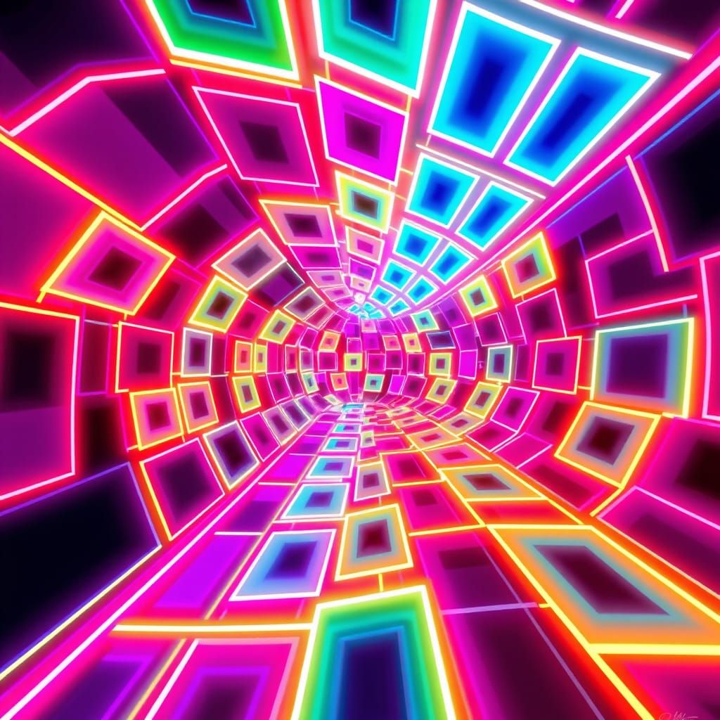 Vibrant Neon Geometric Abstraction in Optical Illu... - AI Art