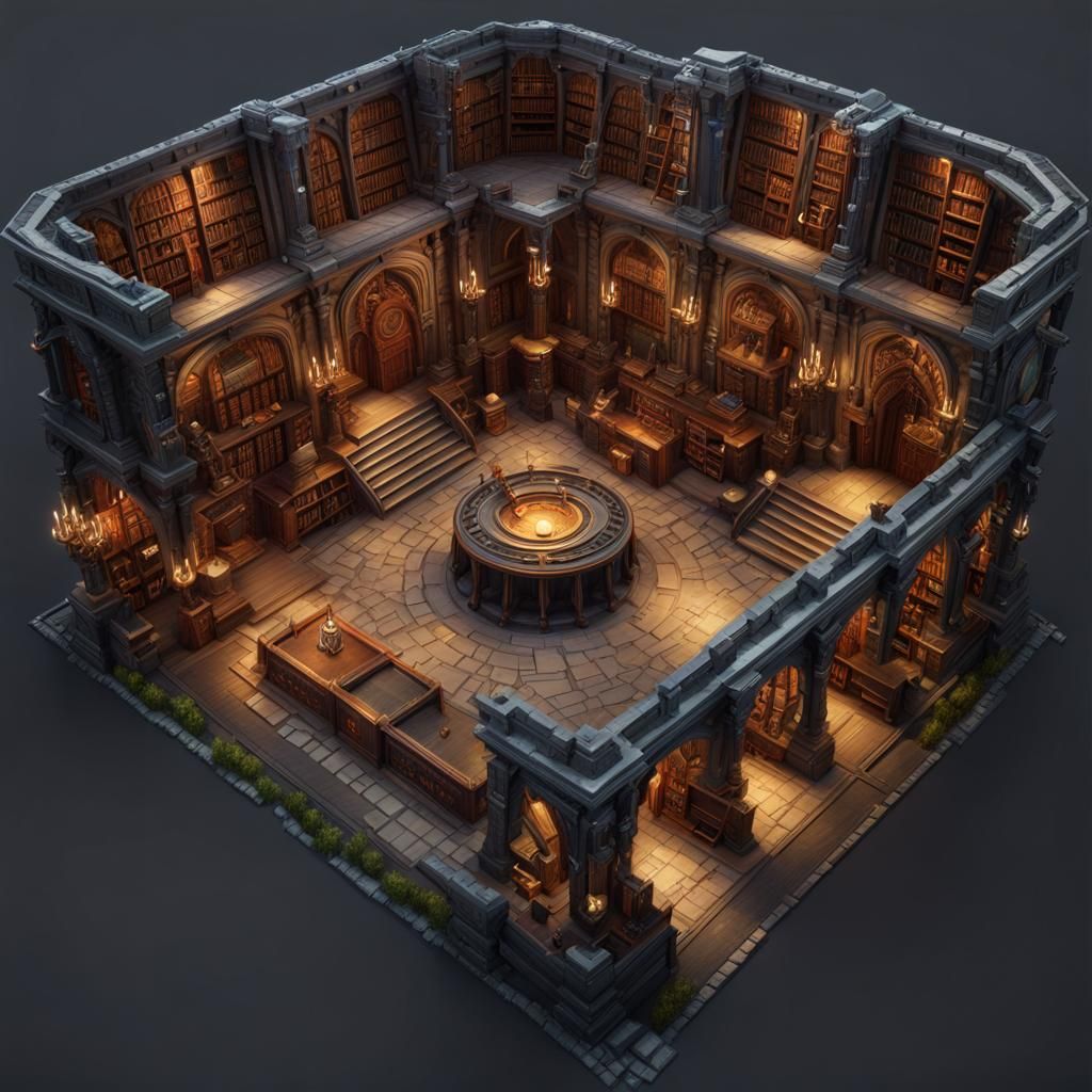 Map of a large complex magical library, Dungeons and Dragons, battlemap ...