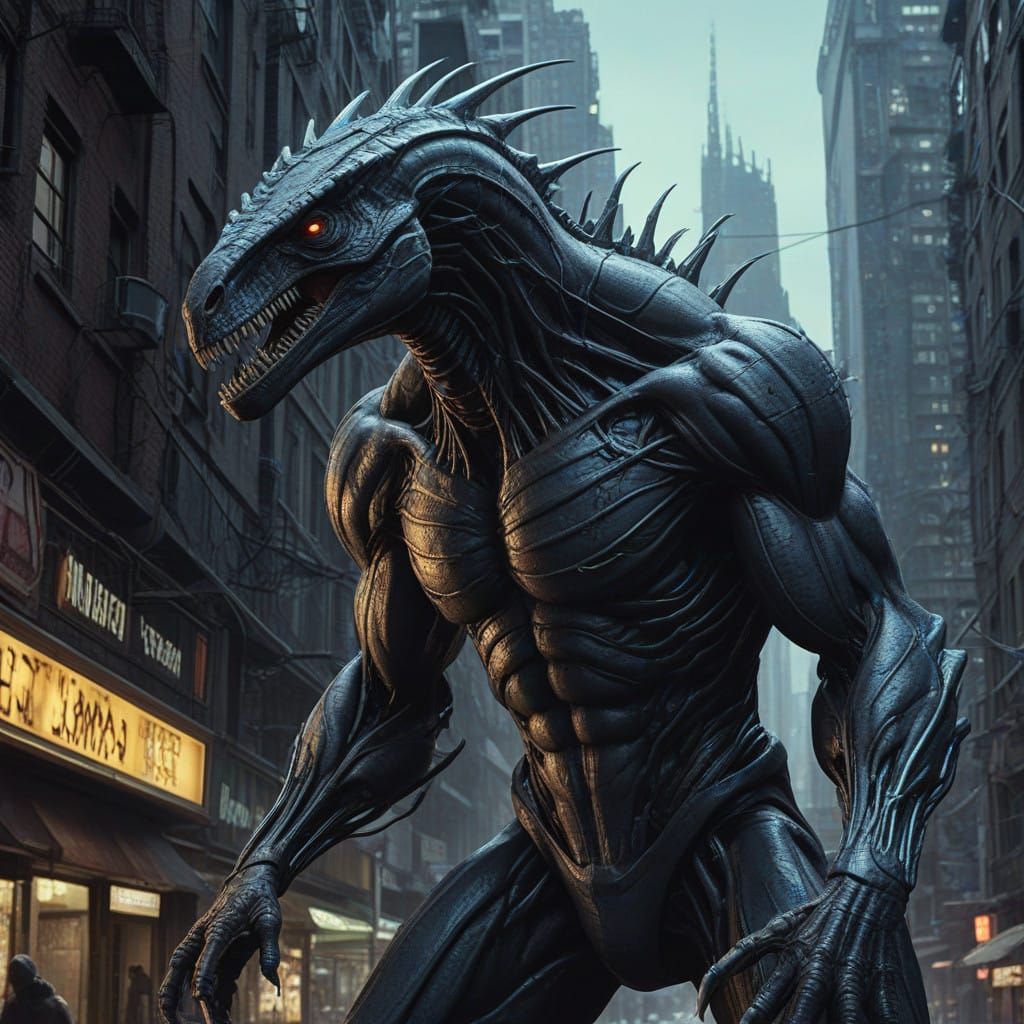 A detailed, hyperrealistic photo of a super villain with the body of a ...