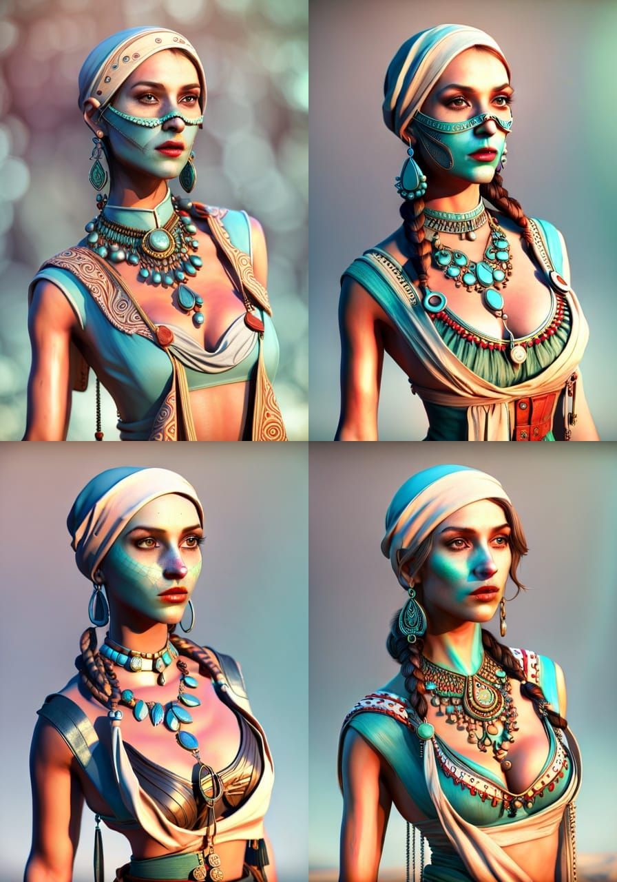 3D sculpted gypsy mannequin gypsy feeling sadness and wearing accessories MADE WITH BLENDER 3D ...