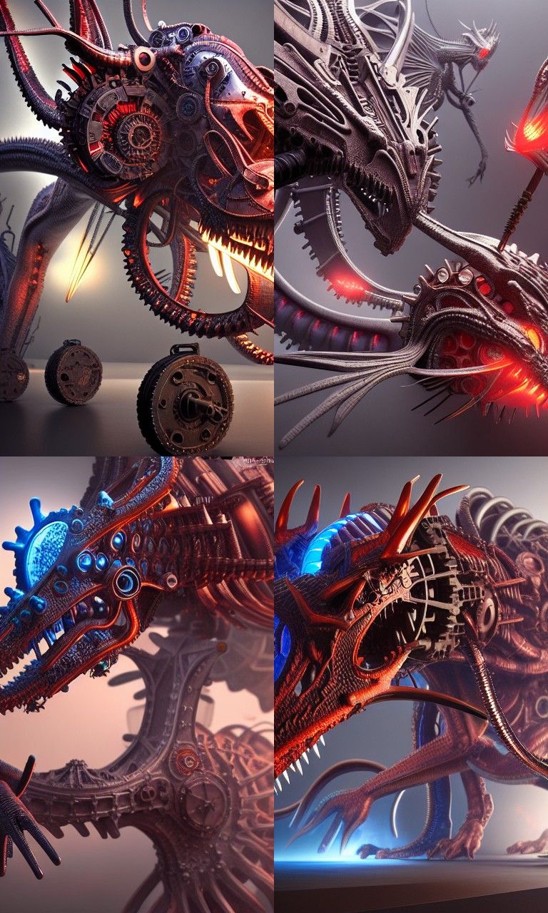 Concept art Futuristic dragon , steampunk engine, machine parts, IMAX ...
