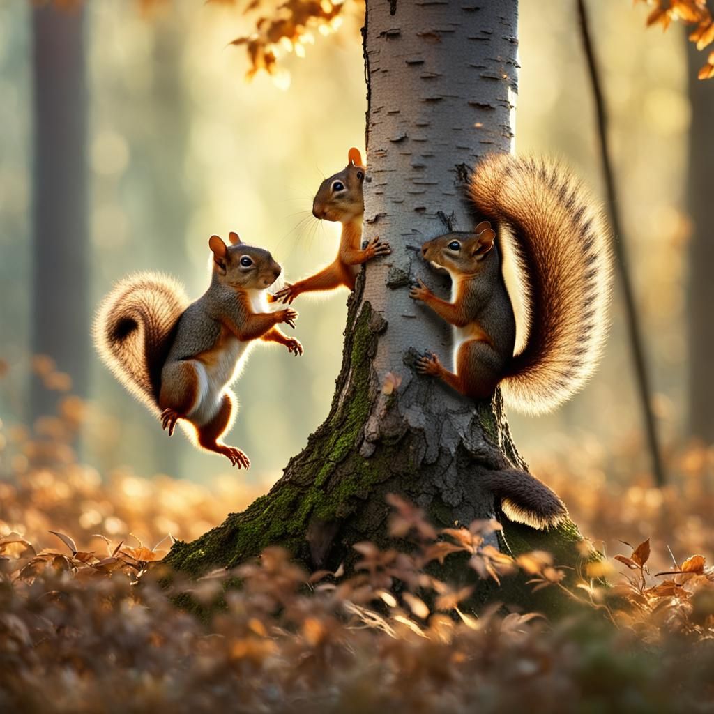 Young squirrels chasing each other - AI Generated Artwork - NightCafe Creator