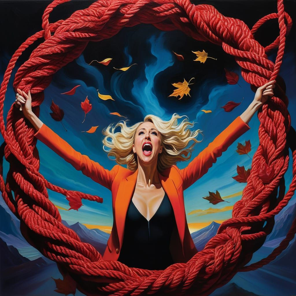 Rope girl - Upside Down Figure in Vibrant Colors