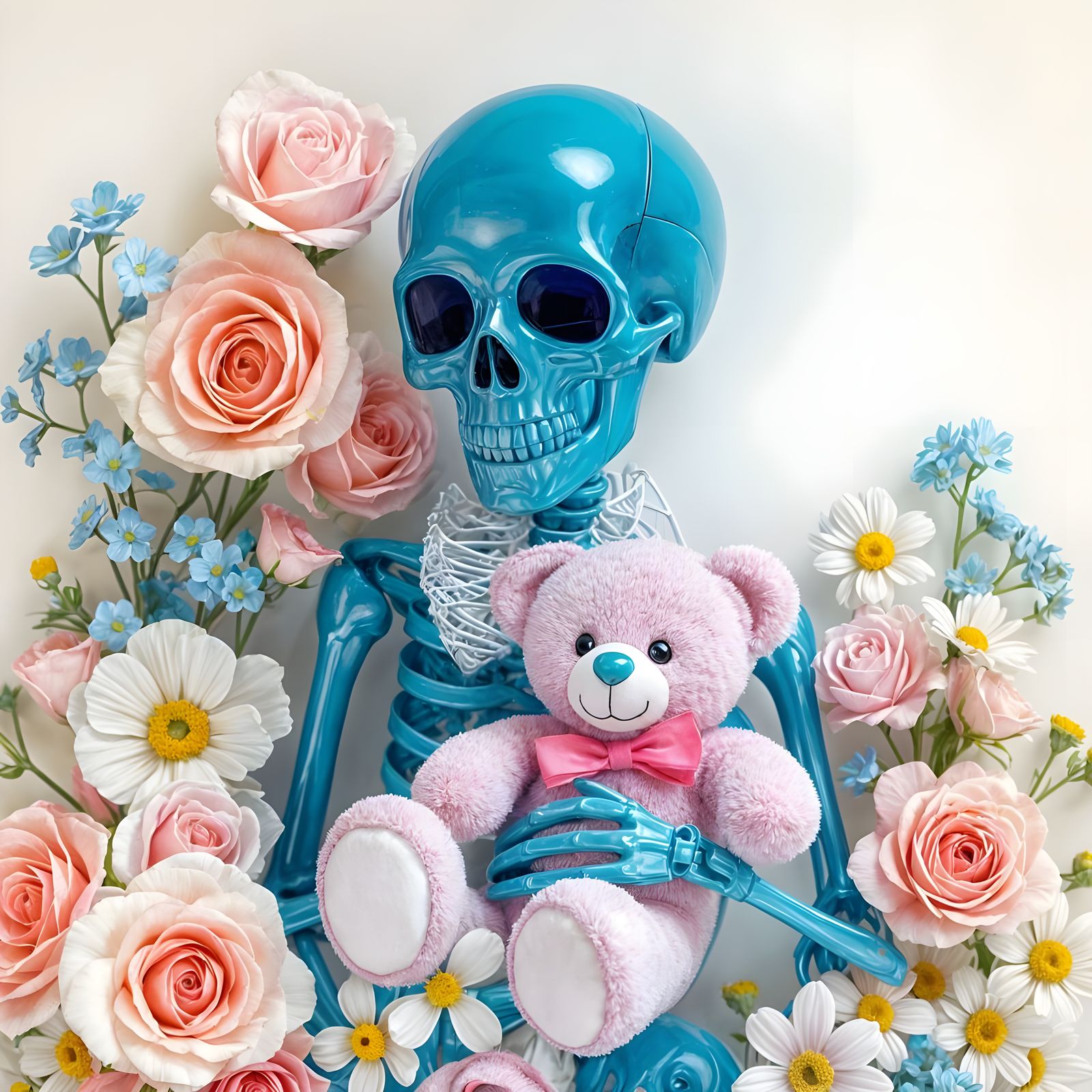 The happy skeleton - Whimsical Skeleton in Pastel Paradise