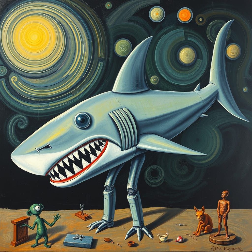 Mechanical Shark in Cubist Fury - AI Art