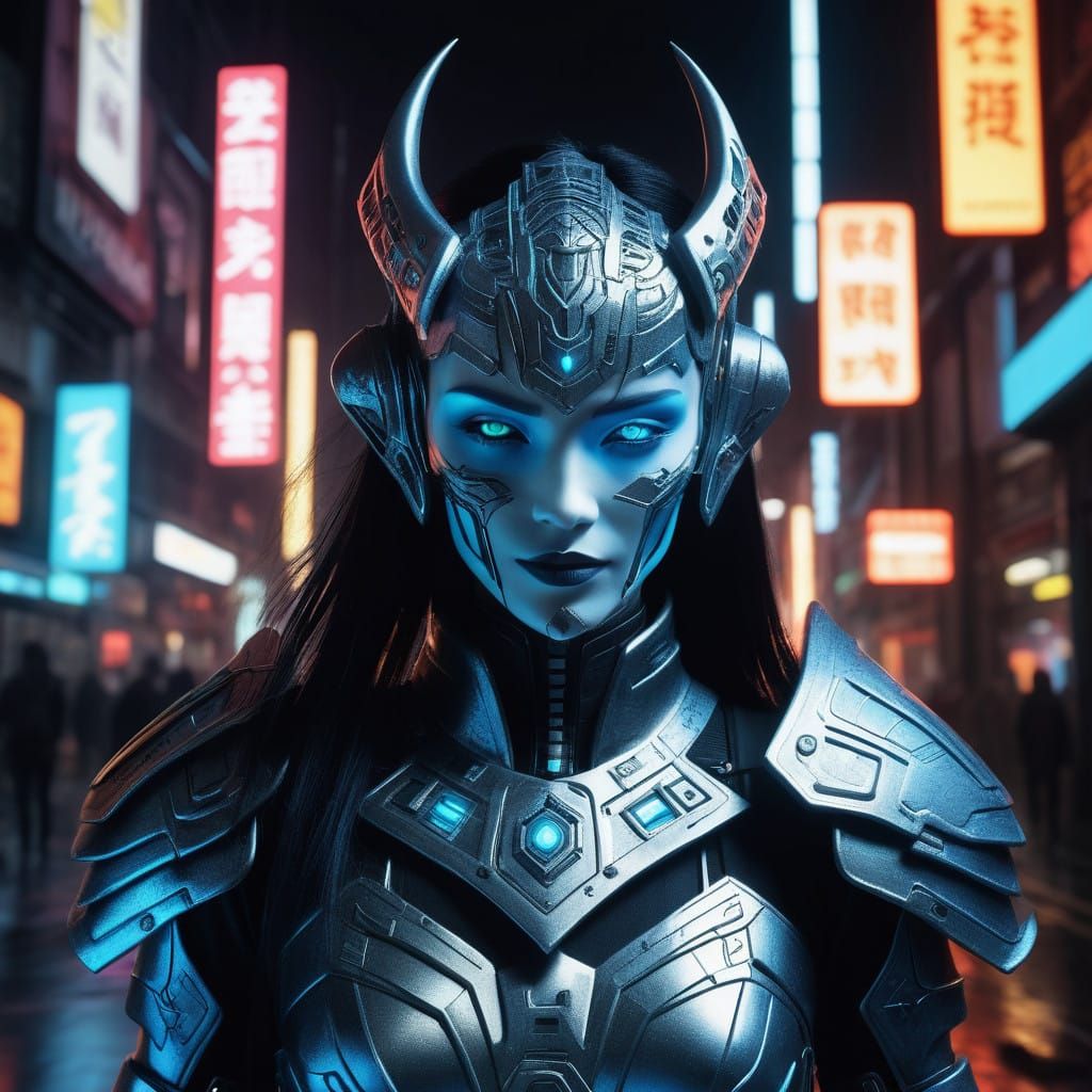 Stunning Cyberpunk Vampire Robot Portrait with Int... - AI Art