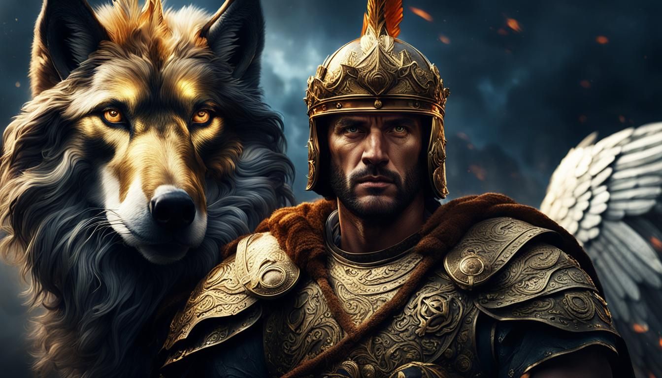 Portrait of a strong roman warrior and his gray Wolf. - AI Generated ...
