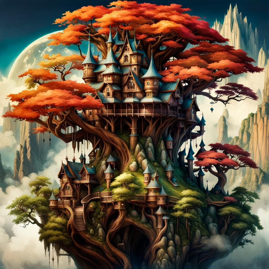 Fantasy Castle Treehouse Kingdom - AI Generated Artwork - NightCafe Creator