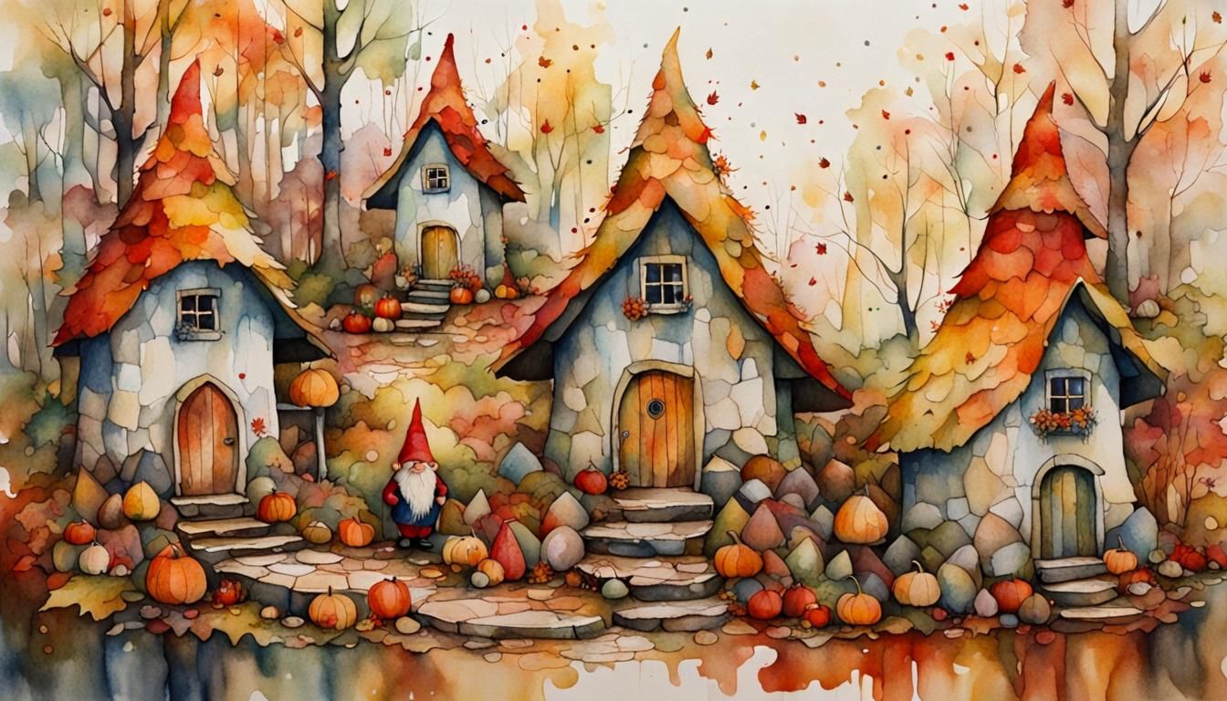 Gnome village in autumn - AI Generated Artwork - NightCafe Creator