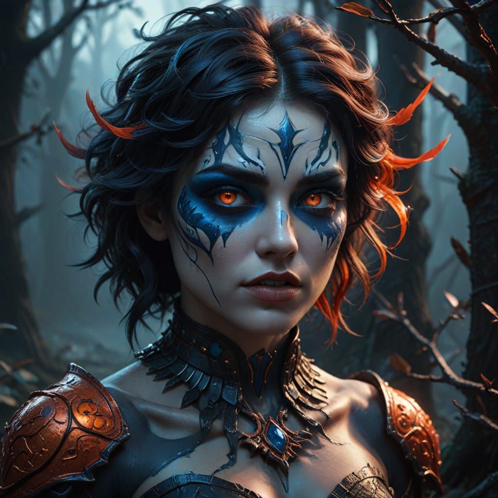 Dark Fantasy Portrait with Split Face Makeup in a ... - AI Art