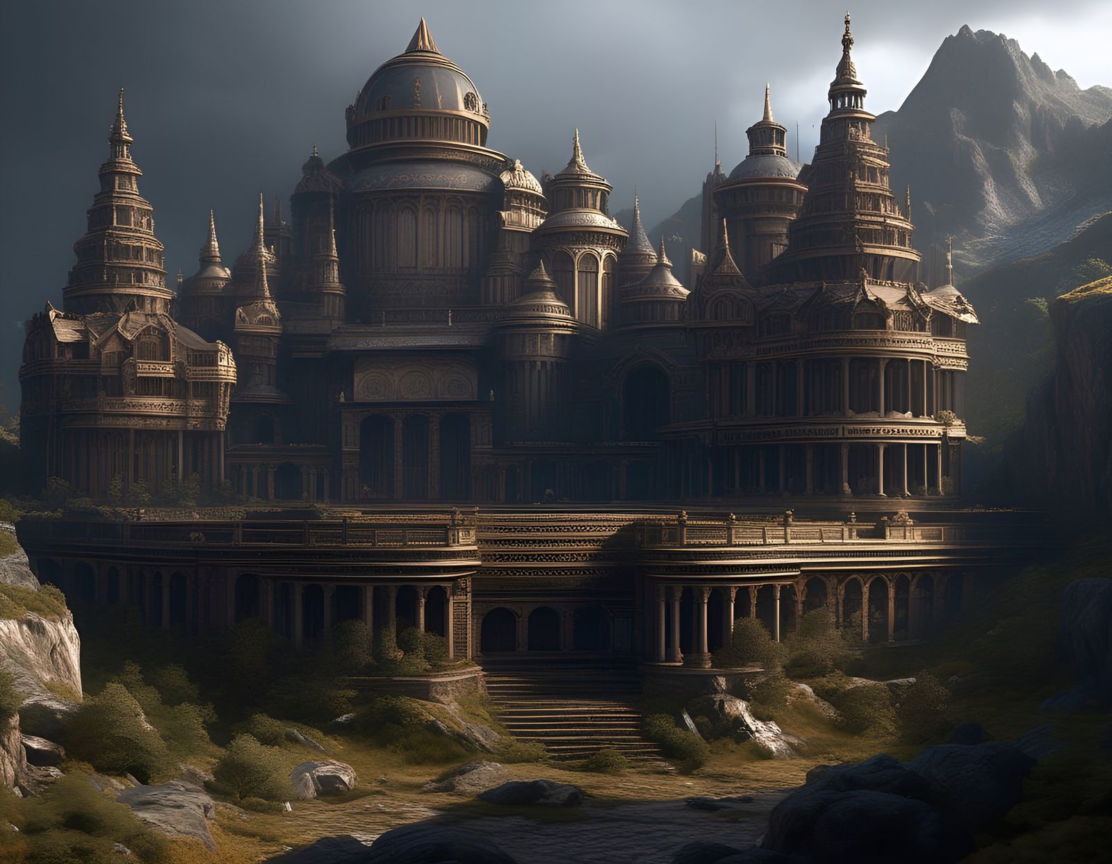 Huge Dark stone Dungeon hall with Redstone Columns and Pillars, Dome in ...