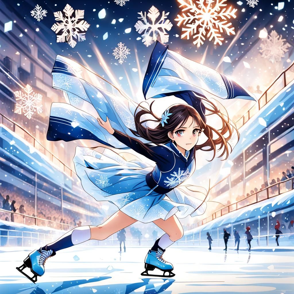 Beautiful girl doing figure skating on the ice with love snowflakes around her - AI Generated ...