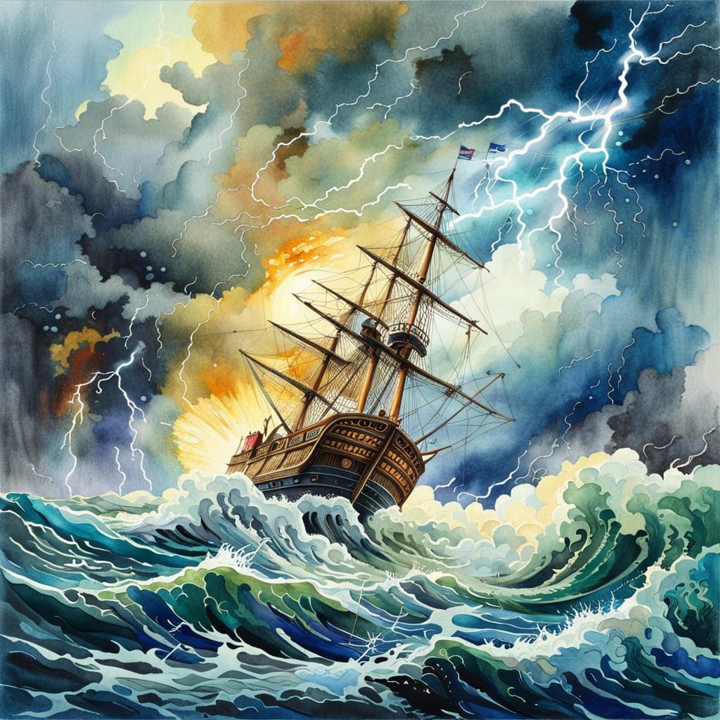 Galleon in the Lightning Storm - AI Generated Artwork - NightCafe Creator