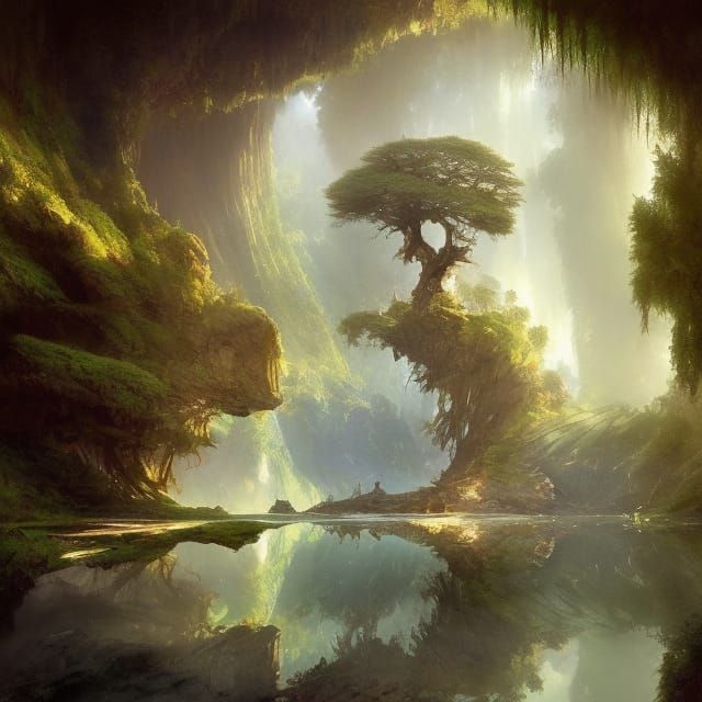 "" Stunning big tree in the middle of a cave Reflection Landscape!!!" a ...